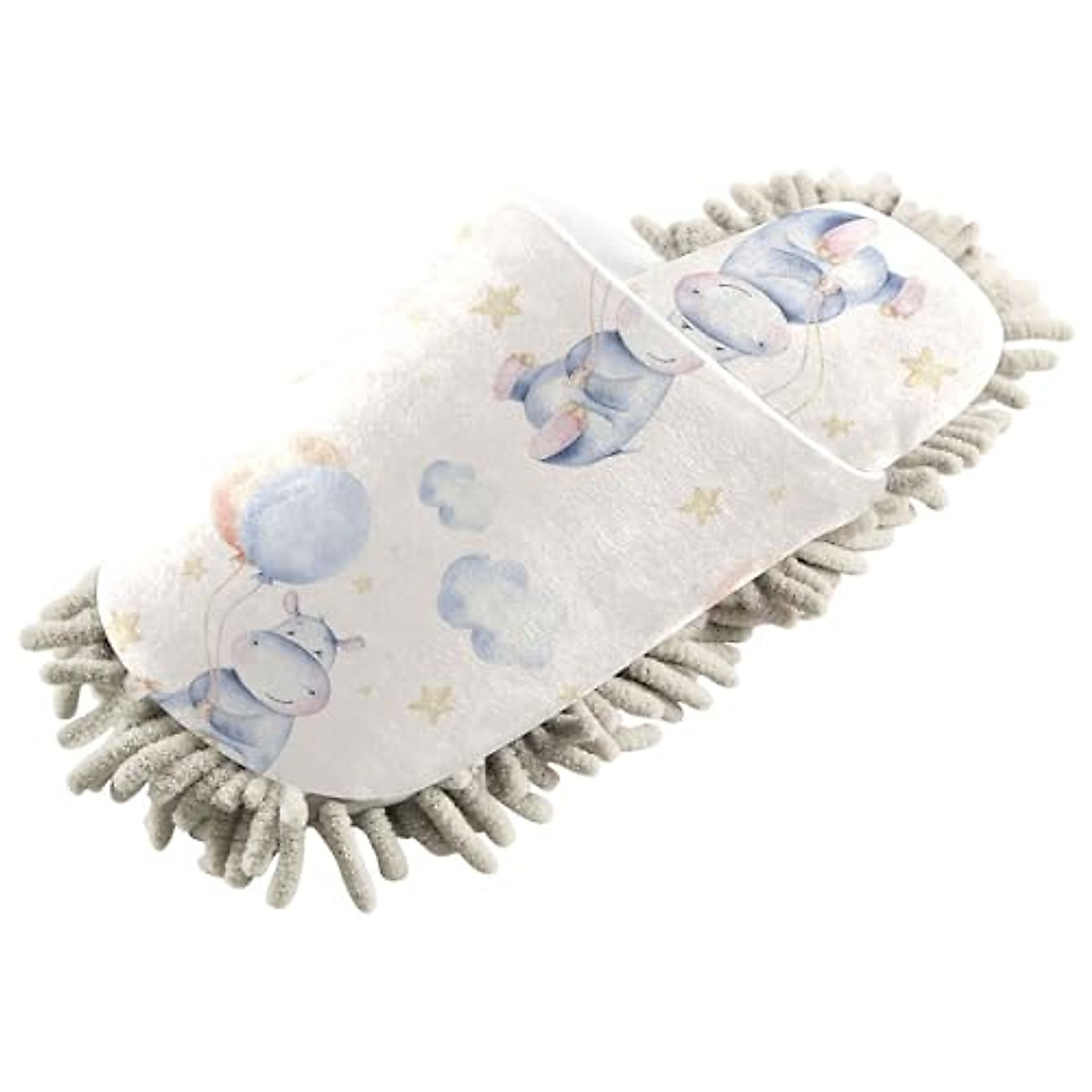 FLildon Microfiber Cleaning Slippers Cloudy Hippo Washable Mop Shoes Slipper for Men/Women House Floor Dust Cleaner, Size L