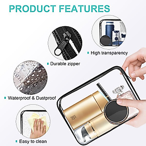 Carachanone 12 PCS Clear Travel Bag for Toiletry, Multipurpose Storage Transparent Cosmetic Bags Bulk for Women Men, Makeup Organizer TSA Approved Luggage Pouch - Black, Small