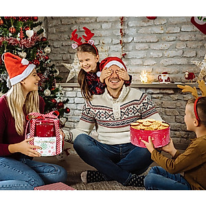 JOYCUBE Cookie Tins with Lids, 3 Pack Christmas Cookie Tins with 16.5ft Gift Ribbon, Festive Cookie Cake Containers Tins for Gift Giving & Holiday Treats, Round Metal Nesting Containers