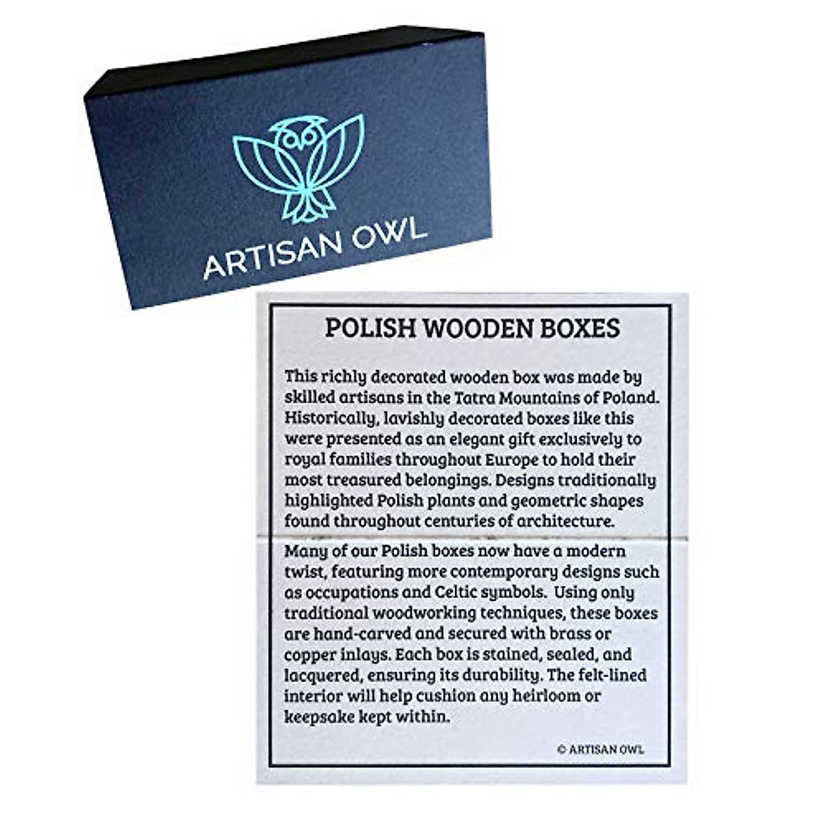 Artisan Owl Polish Heritage Handmade Extra-Large Elegant Slightly Rounded 10 1/2" Wooden Box with Lock and Key for Keepsakes, Love Letters, Jewelry, and Specialty Items