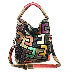 Colorful Geometric Contrast Patchwork Leather Crossbody Satchels Shoulder Bag Cute Backpack Bag for Women (tote shoulder)