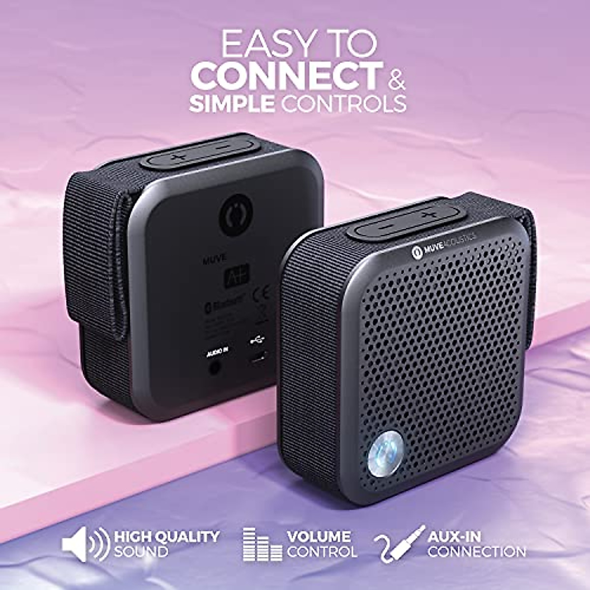 MuveAcoustics Aplus Portable Bluetooth Speakers – Mini Wireless Blue Tooth Speakers with Good Base for Home Shower, Small but Loud Stereo Bass Bt for Outdoor Travel Beach Party, 7 Hours Playtime