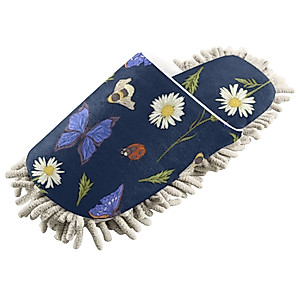 Daisies Bee Butterflies Mop Slippers Shoes Cover for Floor Cleaning Washable Hair Dirty Dust Cleaners Microfiber Mop Socks for House Kitchen Office