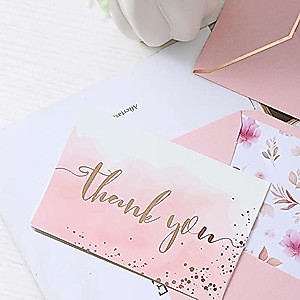 Winoo Design Heavy Duty Rose Gold and Pink Thank You Cards with Envelopes - 36 PK - 4x6 Bridal Shower Thank You Cards Baby Shower Baby Girl Thank You Notes for Wedding Birthday