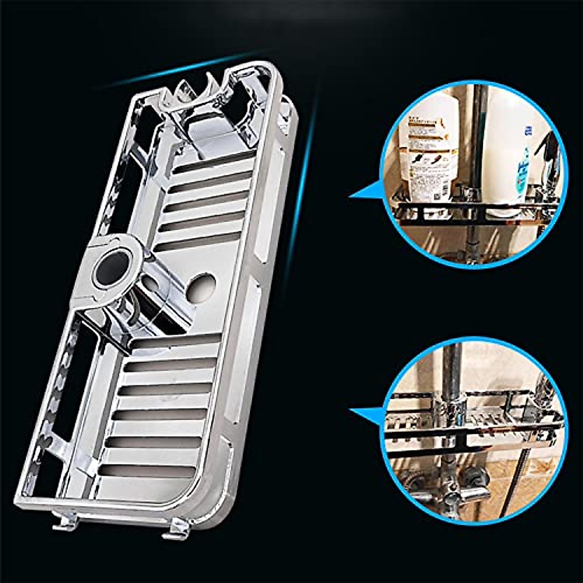 YYDSJFM Shower Caddy Basket Shelf,Bathroom Lifting Rod Removable Organizer,Soap Holder Shower Shelf Storage Rack Tray Stand Space Saver No Drilling