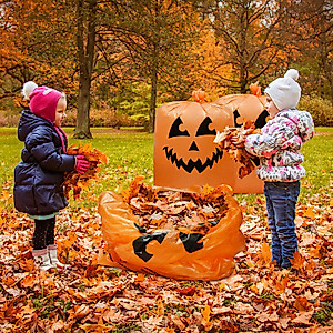 6 Pcs Halloween Pumpkin Lawn Leaf Bags, Includes 2 Pcs 48 "x36" Pumpkin Smiley Leaf Bags and 4 Pcs 30 "x24" Halloween Trash Bags for Halloween Outdoor, Party Favors, Yard Lawn Garden Decorations