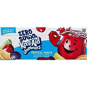 Kool-Aid Jammers Tropical Punch Zero Sugar Artificially Flavored Kids Soft Drink (10 ct Box, 6 fl oz Pouches)