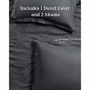 Lasuens Linen Duvet Cover Set Queen - 70% Viscose from Bamboo 30% Flax Linen, Soft Cooling and Airy Comforter Cover, Luxury Bedding Set, 1 Duvet Cover, 2 Shams, 3 Pieces, Quiet Shade Grey - 90" x 92"