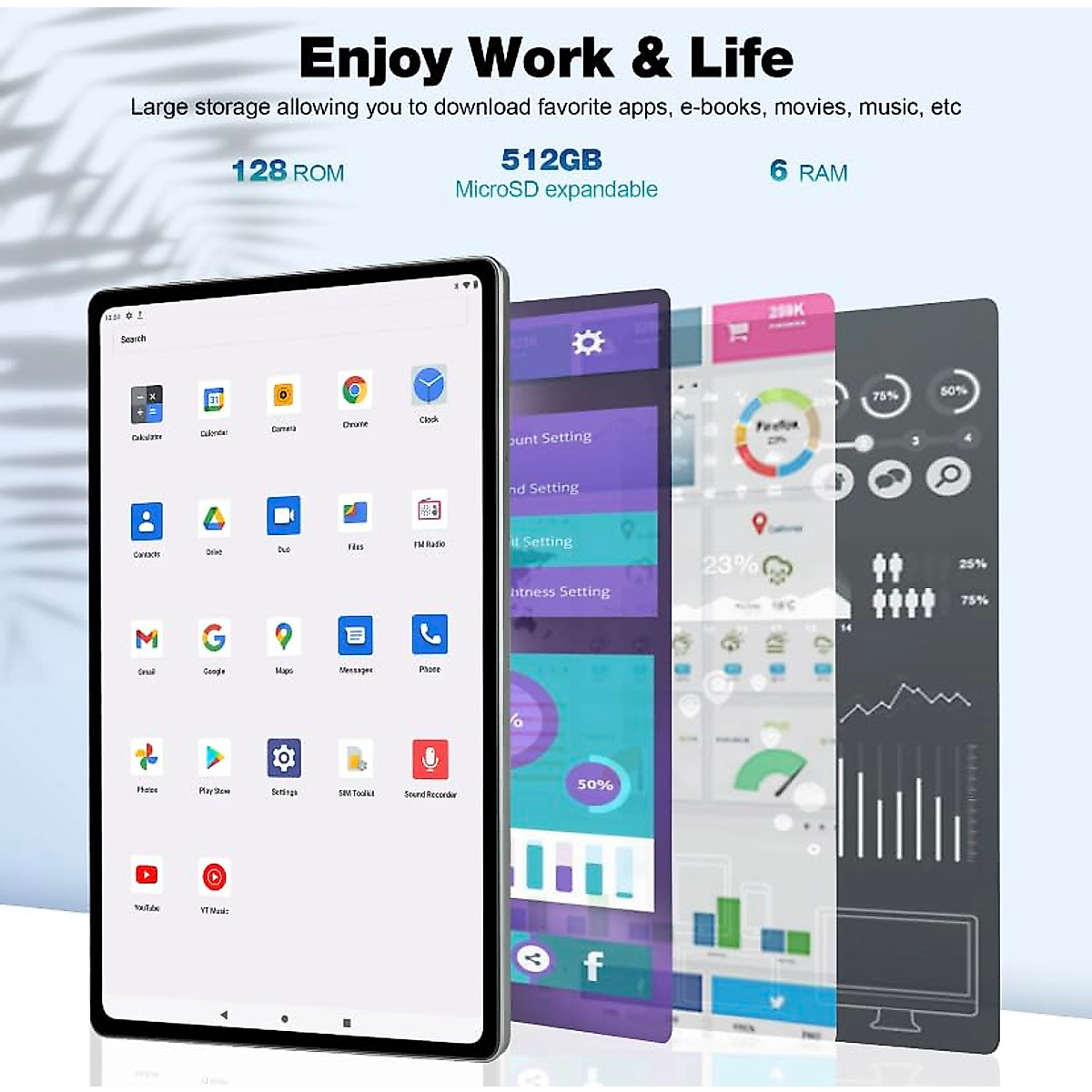 Android 13, Octa-Core, 8 inch Tablet, 256GB Bluetooth, WiFi, Fast Charging, Dual Camera Google GMS Certified Games Parental Control with Case((Black)