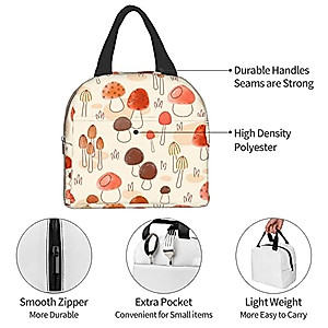 Senheol Cute Mushroom Print Lunch Box, Kawaii Small Insulation Lunch Bag, Reusable Food Bag Lunch Containers Bags for Women Men