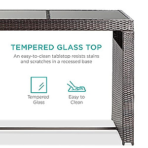 Best Choice Products 7-Piece Outdoor Wicker Bar Dining Set, Rattan Patio Furniture for Backyard, Garden w/Glass Table Top, 6 Stools, Removable Cushions - Brown/Beige