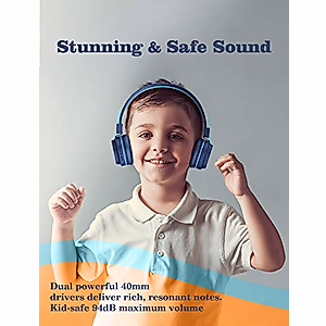 iClever BTH03 Kids Bluetooth Headphones Safe Volume, Colorful LED Lights, 25H Playtime, Stereo Sound Mic, Bluetooth 5.0, Foldable, On Ear Kids Wireless Headphones for Tablet Airplane, Blue