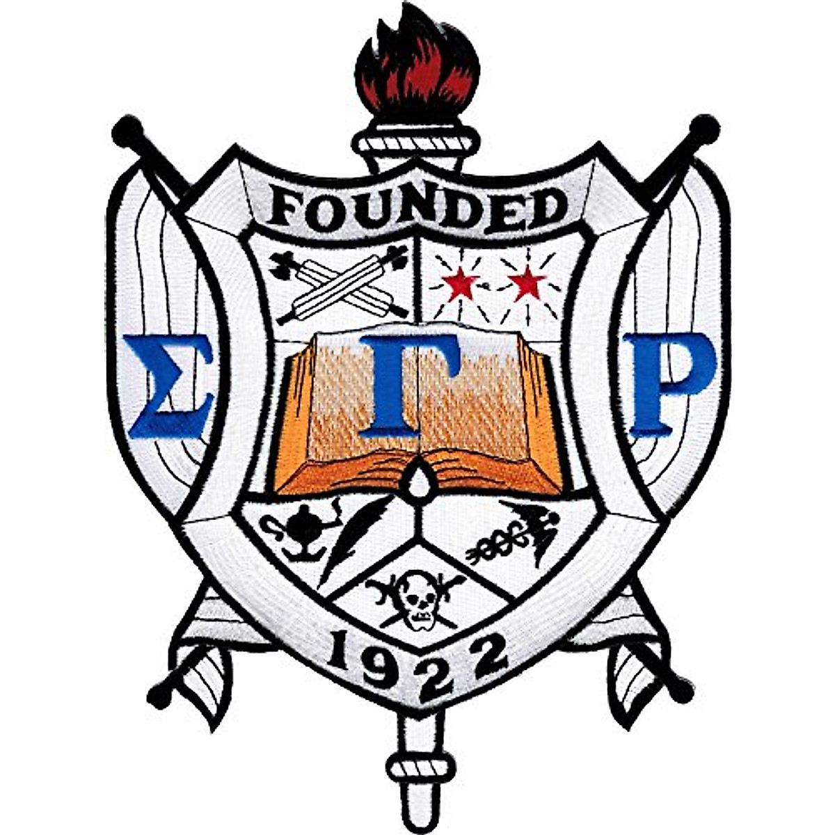 Sigma Gamma Rho Crest Embroidered Iron-On Patch [White - 10"]