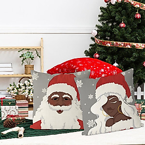 GAGEC Christmas Pillow Covers 20x20 Inch Set of 2 Black Santa African American Santa Throw Pillow Covers Xmas Winter Pillowcase Home Decor Living Room House Decorative Cushion Case for Sofa Couch