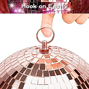 Mirror Ball for Disco DJ Club Party Wedding Home Decor, Muscab 8 Inch Disco Ball with Hanging Ring, Rose Gold