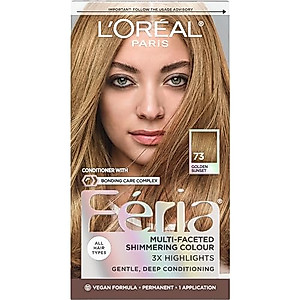 L'Oreal Paris Feria Multi-Faceted Shimmering Permanent Hair Color, 73 Golden Sunset (Dark Golden Blonde), Pack of 1, Hair Dye