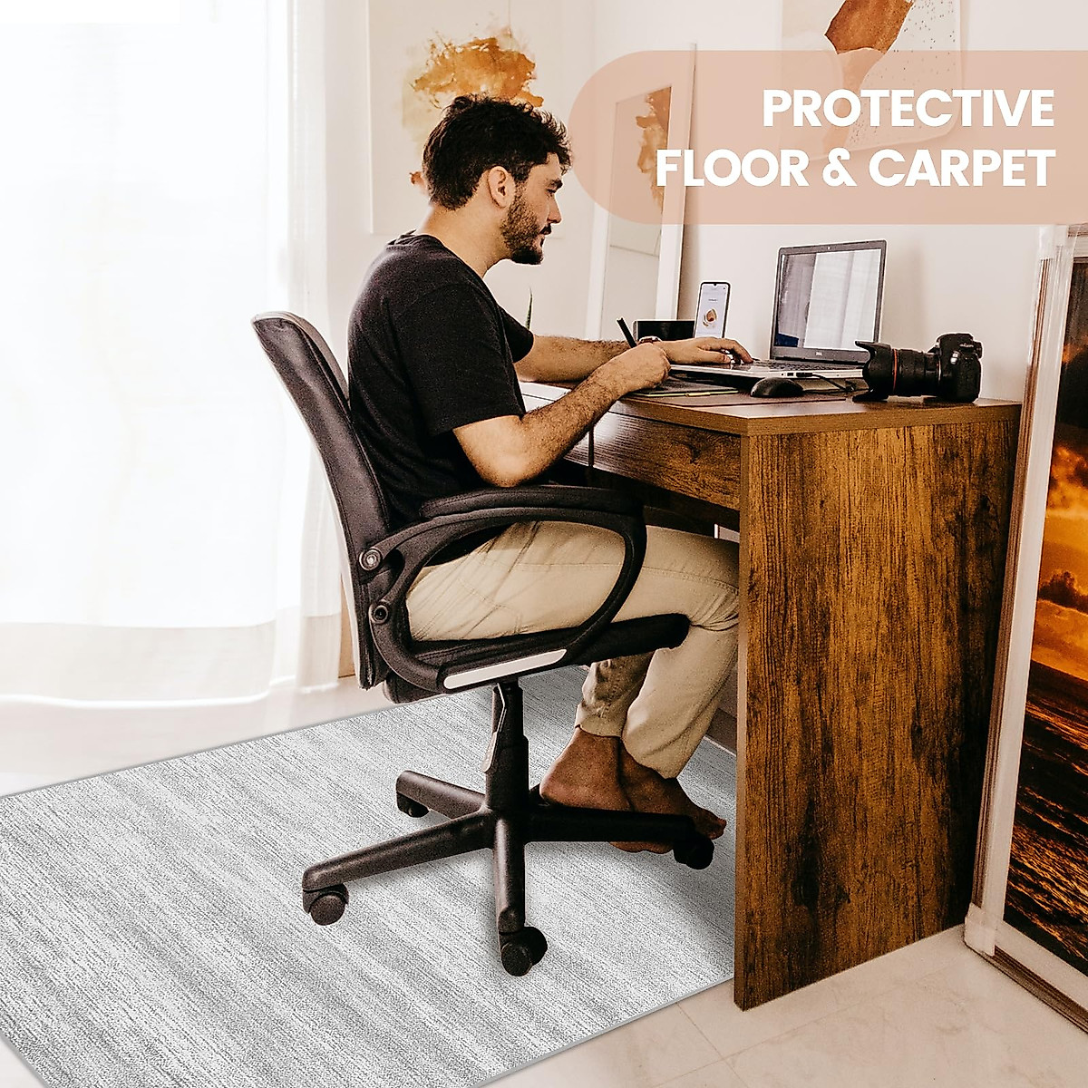 Office Chair Mat for Carpet & Hardwood Floor, 2.62 lbs Anti-Slip Hi-Q Desk Chair Mat for Hardwood&Low-Carpeted Floors, Easy to Clean Desk Floor Mat for Office Chair on Hardwood Floors 48" x 36"