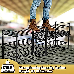 SATOCVAY 4 Layers Power Tool Organizer, 2 PACK 170 Lbs Heavy Duty Tool Organizer for Garage Tools and Cordless Drill by Wall Mounted, Utility Storage Rack with Removable Design, Space Saver