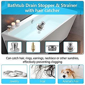 Aluvor Universal Bathtub Stopper 2pcs Tub Plug+Pop Up Tub Drain Strainer/Drain Plug with Anti Clogging Filter