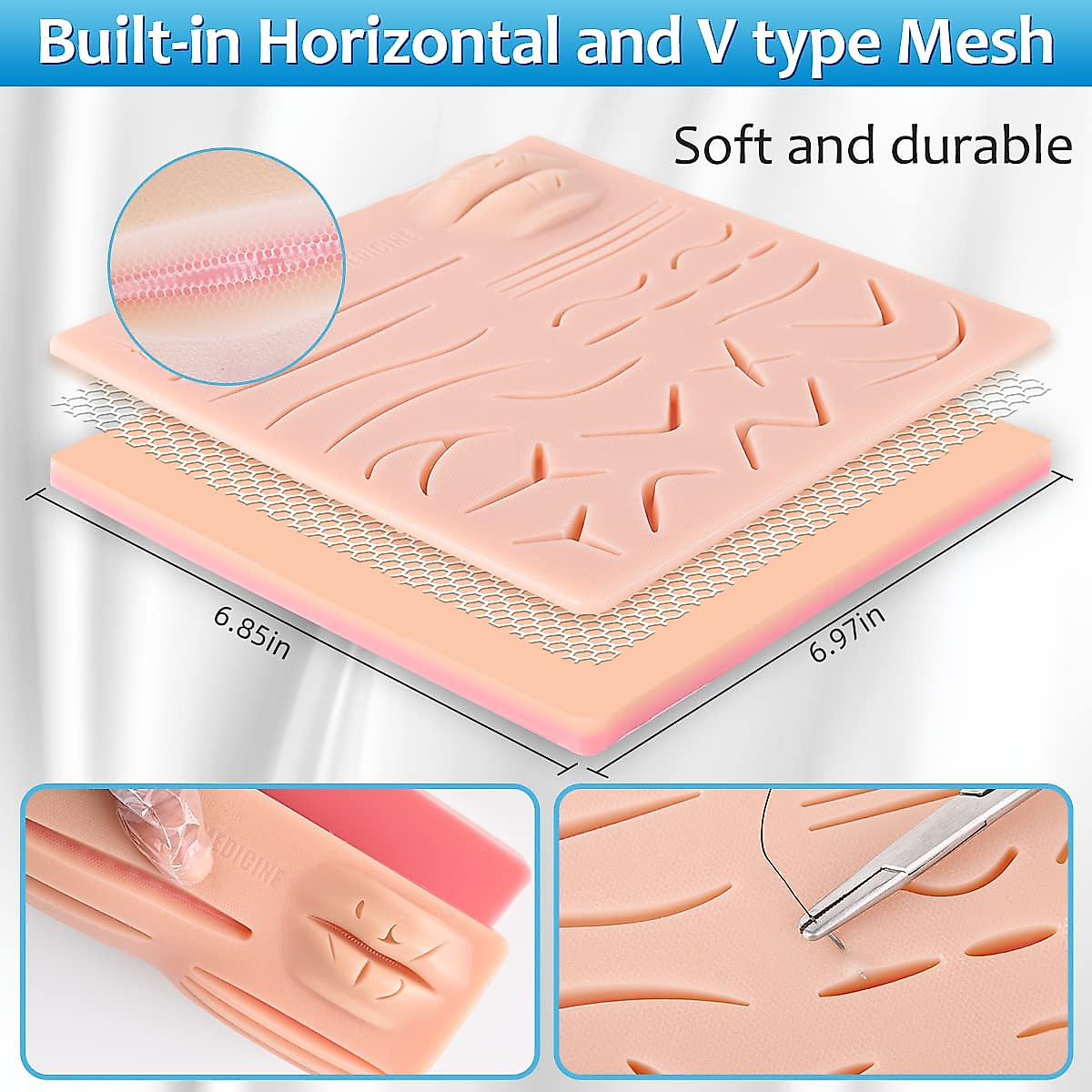 Suture Practice Training Kit for Medical PA, NP Students, Residents Practicing Clinicians, with Large Silicone Lip Suture Pad, Instruments, Stapler Remover Training Videos for Education only