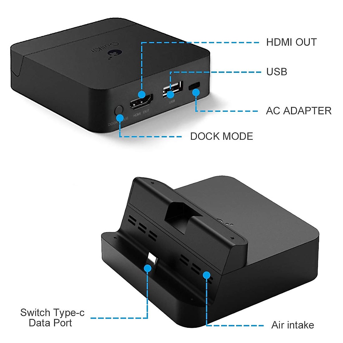 Gulikit NS05 Switch Dock,Portable TV Docking Station for Nintendo Switch with USB-C PD Charging Stand, Magnet Transform Design, Supported Phone or Tablet, Charging Dock with Air Outlet