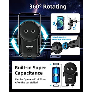 Wireless Car Charger iPhone with Vent Clip,15W Fast Charging Kharly Car Phone Charger Holder,Smart Sensor Auto-Clamping Fashion Phone Holder Mount for Car for iPhone 14 Pro/13 Samsung etc