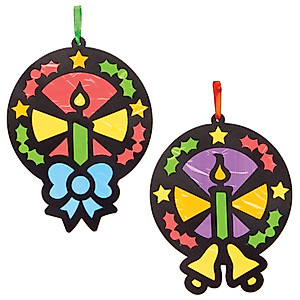 Baker Ross AT304 Christmas Wreath - Pack Of 6, Stained Glass Ornament Kits, Festive Arts And Crafts, Assorted