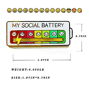 SLINHEWEI Social Battery Pin 2.0-2023 NEW funny pins,enamel pins, Mood Expressing Pin For Introverts ， Perfect for 7 Days a Week！ (Black)
