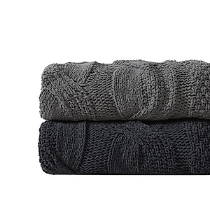Vera Wang- Throw Blanket, Ultra Soft Chenille Home Décor, All Season Designer Bedding (Large Cable Knit Charcoal Grey, 50 x 70)