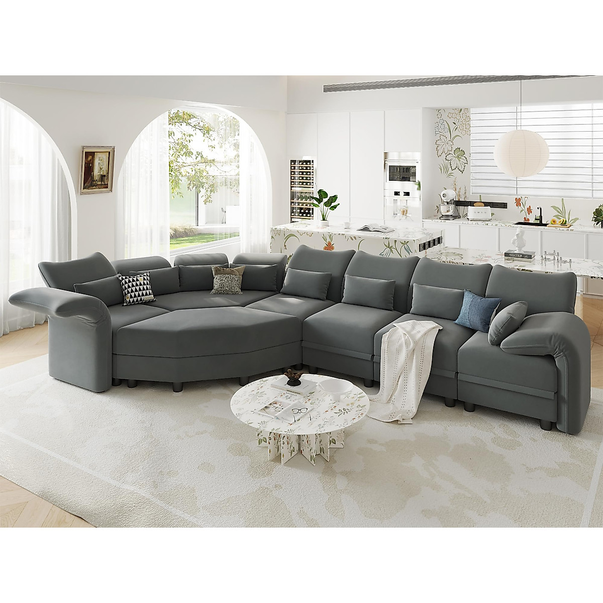 LLappuil Large Faux Leather Fabric Modular Sectional Sofa U Shaped Couch,Oversize U Shaped Leather Sectional Sofa for Living Room,Office,Grey