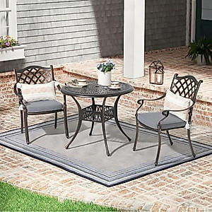 JOIVI 3 Piece Patio Furniture Dining Set, Cast Aluminum Outdoor Dining Chairs and Table Set with Umbrella Hole, Stackable Chairs, Antique Bronze Patio Bistro Set for Balcony, Lawn, Garden, Backyard
