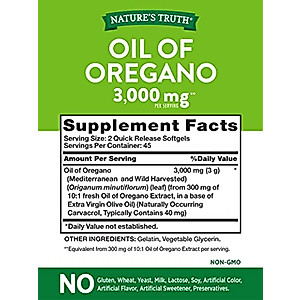 Nature's Truth Oregano Oil Softgel Capsules | 90 Count | Contains Carvacrol | Non-GMO, Gluten Free