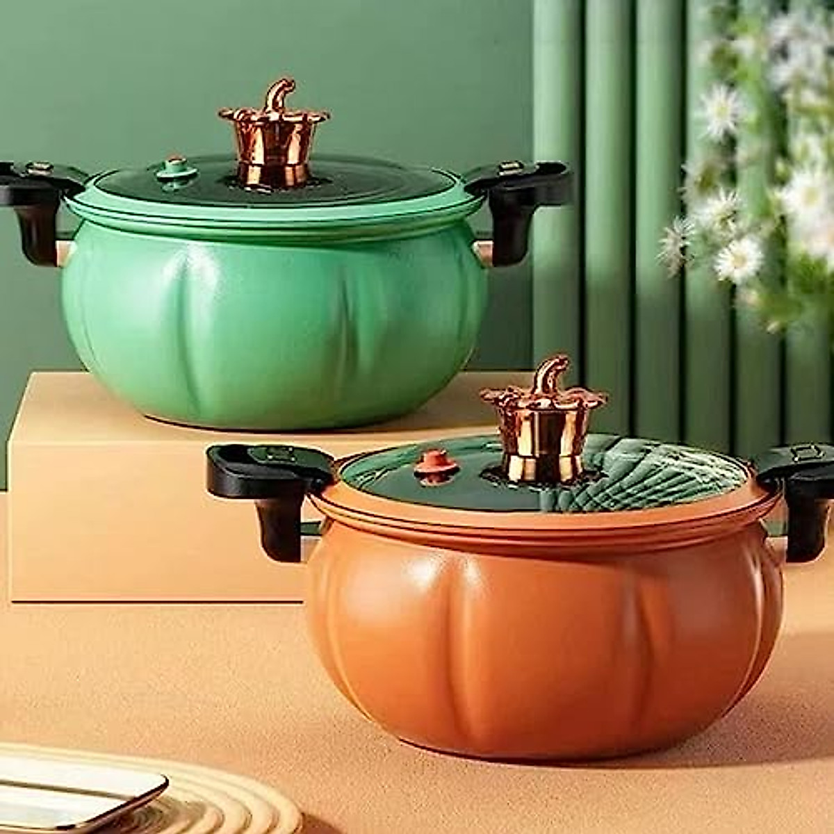 Multifunctional Plumpy Non-stick Micro Pressure Pot, 8L Large Capacity Pumpkin Micro Pressure Pot, Easy To Clean Micro Pressure Cooker for Kitchen (Orange)