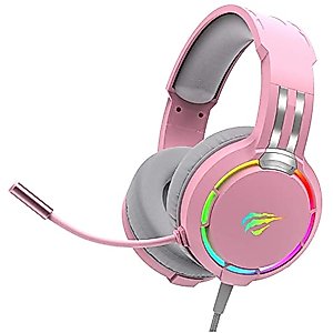 HAVIT H2010D RGB Wired Gaming Headset with Volume Control & HD Microphone Pink