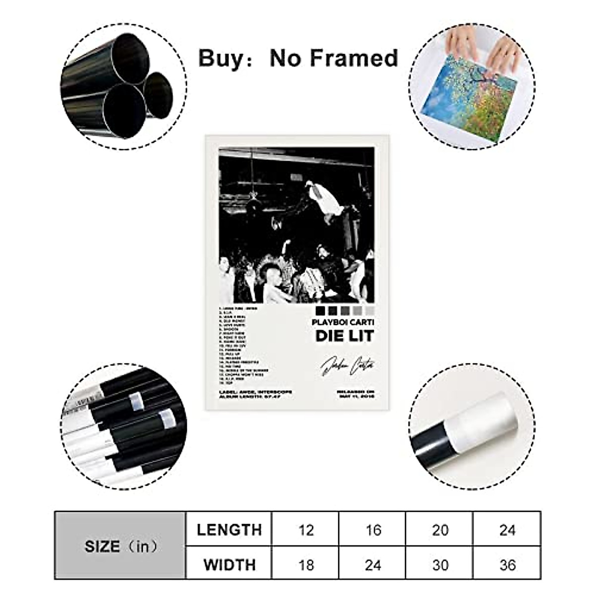 Darxan Playboi Carti Poster Die Lit Album Cover Canvas Wall Art Decor Print Picture Paintings for Living Room Bedroom Decoration Unframe-style 12x18inch(30x45cm)
