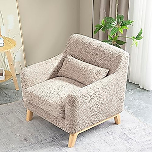 Living Room Single Sofa Chair,Modern Upholstered Teddy Sherpa Fabric Upholstery Accent Arm Chair,Comfy Reading Lounge Tub Barrel Club Arm Chair for Bedroom Small Spaces,Tufted Decorative,Lumbar Pillow