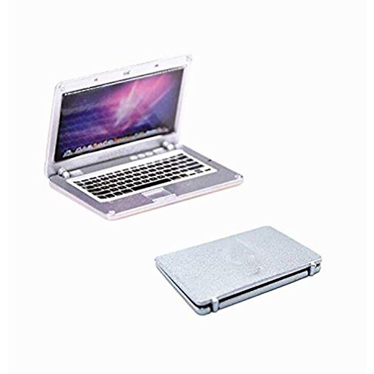 EatingBiting 2 Pack 1:12 Mini House Miniature Home Living Room Mini Laptops Notebook Computers Screen Mini Laptop Miniature Scene Model Scale Accessories Black + Silver