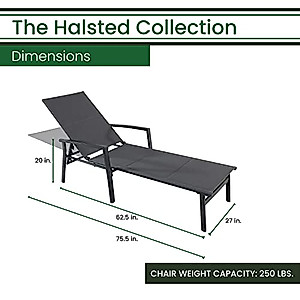 Hanover Halsted Padded Sling Chaise Lounge Chair Modern Luxury Outdoor Furniture for Patio, Backyard, Poolside Rust-Proof Aluminum Frame Weather-Resistant HALSTEDCHS-AL, Black