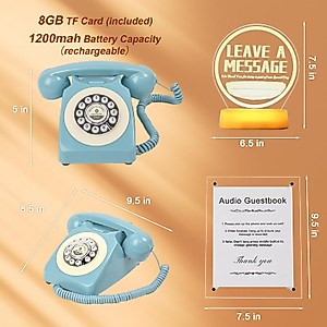 Audio Guest Book Wedding Phone, Wedding Guest Book Alternative with RGB LED Sign and Frame, Record Audio Message Guest Book for Wedding Bridal Shower Baby Shower Anniversary Birthday Party (Blue)