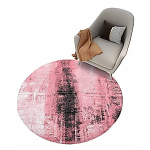 Modern Abstract Fluffy Round Area Rug Carpets 3ft, Plush Shaggy Carpet Soft Circular Rugs, Non-Slip Fuzzy Accent Floor Mat for Living Room Bedroom Nursery Blush Pink Painted Geometric Graffiti Art