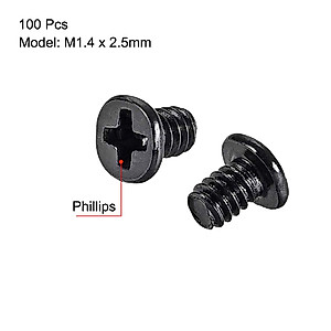 uxcell M1.4x2.5mm Phillips Screw Fastener Black 2.5mm Dia Screw Head for Laptop PC TV Fan Switch 100pcs