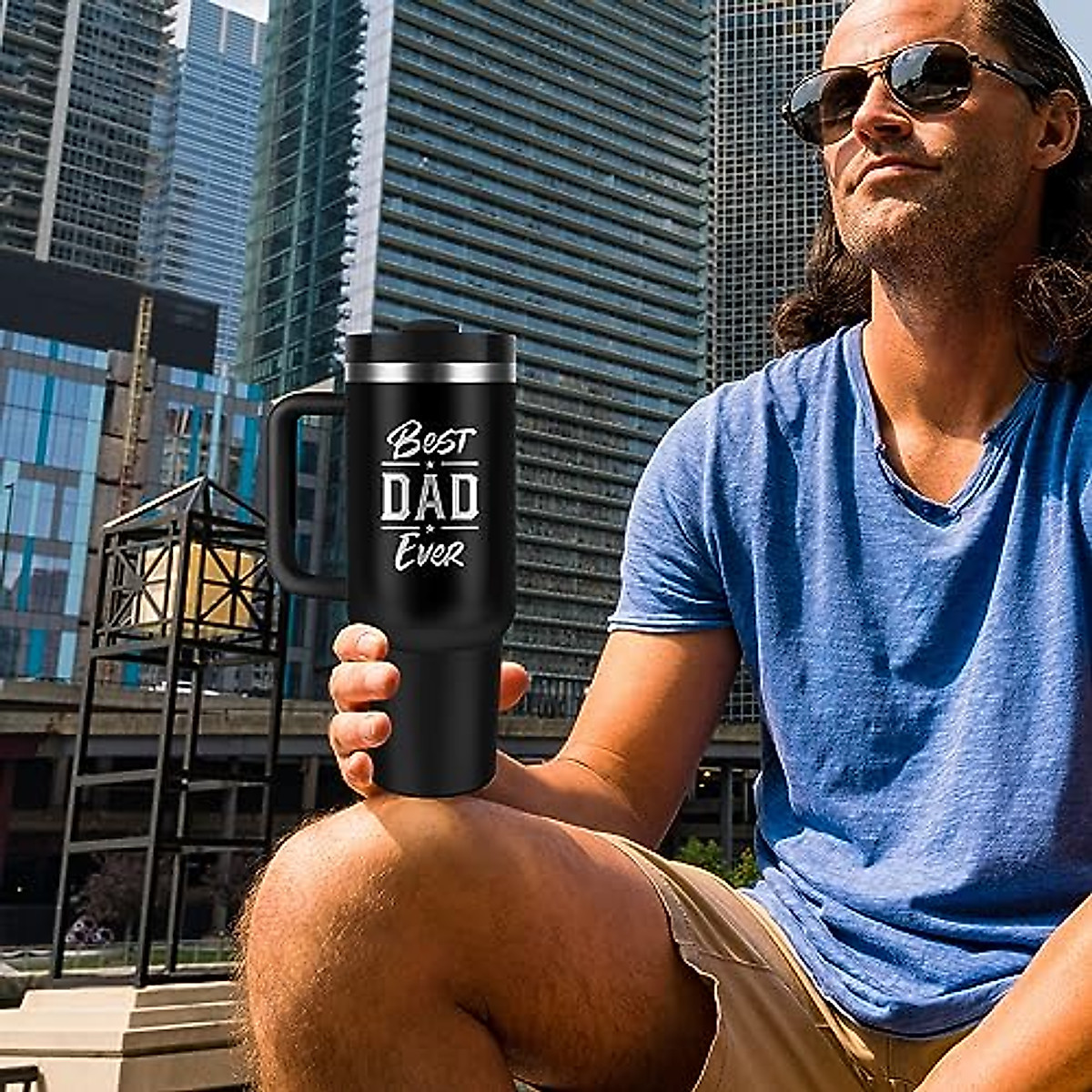 Gifts for Dad from Daughter Son Birthday Presents 40 oz Tumbler with Handle and Straw for Father in Law Husband Men Fathers Day Gift Water Cup with Lid Insulated Travel Mug Stainless Steel Coffee Mug