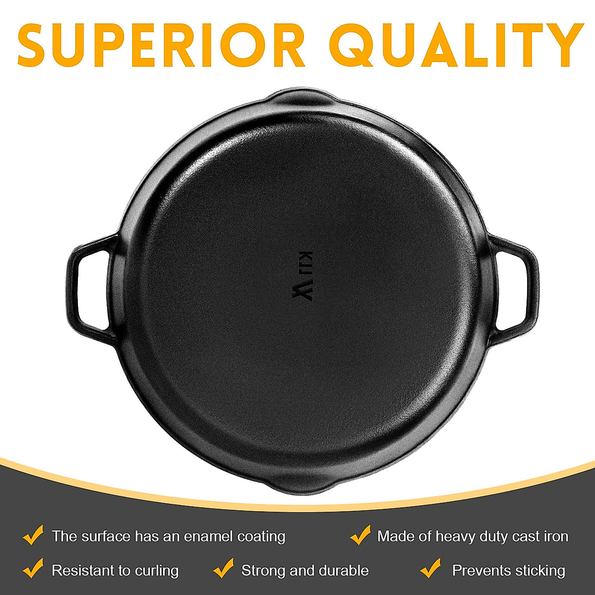 GGC Cast Iron Skillet Pan with Double Handles for Stove Tops, Oven, Grill, Smoker, Induction or Campfire, 12" Camping Skillet Pan for Indoor and Outdoor Cooking