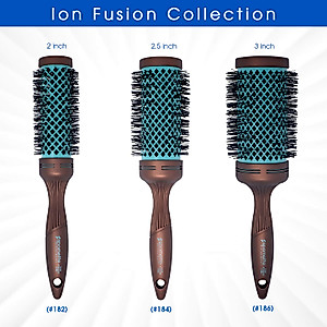 Spornette Ion Fusion 3 inch Round Brush With Thermal Ceramic Barrel And Ion-charged Anti Static Nylon Bristles For Blow Drying, Blow-outs, Curling, Styling, And Smoothing All Types Of Hair Textures