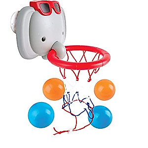 Hape Bath Time Basketball Elephant Pal | Bathtub Shooting Game, 1 Hoop with Suction Cups and 4 Balls, for Children 18 Months+
