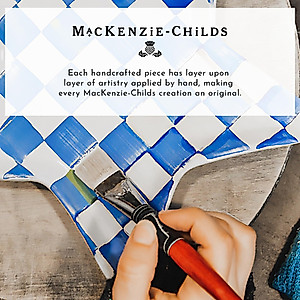 MACKENZIE-CHILDS Royal Check Enamel Salad Serving Set, Enamel Bowl and Wooden Salad Servers, Decorative Kitchen Dish