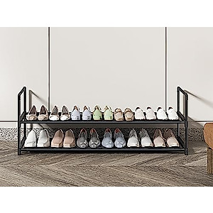 HITHIM 2 Tier Long Shoe Rack,Stackable Wide Shoe Shelf for Shoe Storage,Sturdy Shoe Stand,Non-Woven Fabric Shoe Organizer for Closet,Upgrade Shoe Holder for Entryway, Doorway and Bedroom