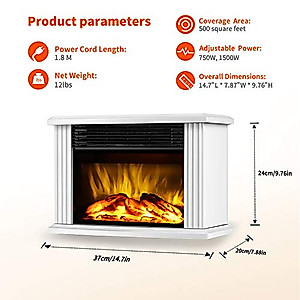 DONYER POWER Mini Electric Fireplace Tabletop Portable Heater,14'' (White, Metal)