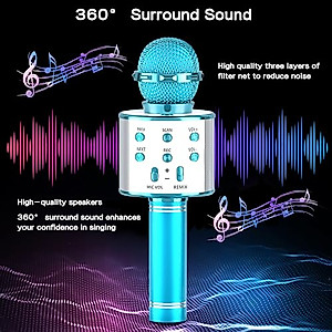 IJO Handheld Bluetooth Karaoke Microphone-Kids Birthday Wireless Mic Singing Toys-Gifts for Age 3 4 5 6 7 8 9 10 Years Old Girls and Boys(Blue)