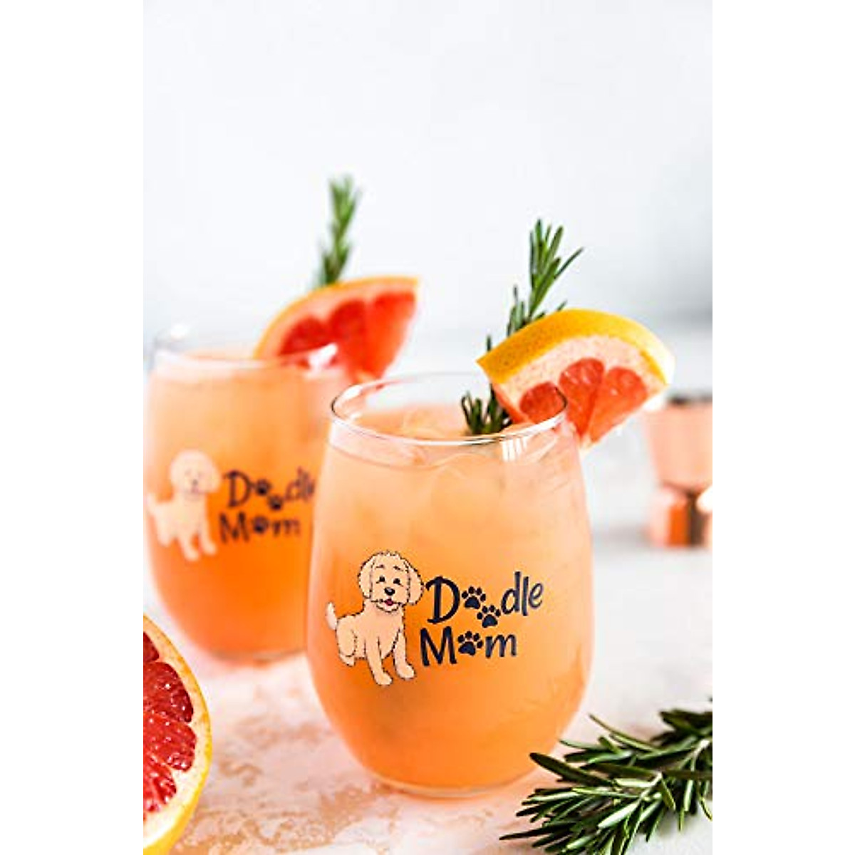 Drinking Divas - Doodle Mom - Stemless Wine Glass - Funny Gifts for Women, Mom, Best Friend, Sister, Girlfriend, Wife, Boss and Cute Dog Lovers - Unique Mother's Day, Birthday and Christmas Gift